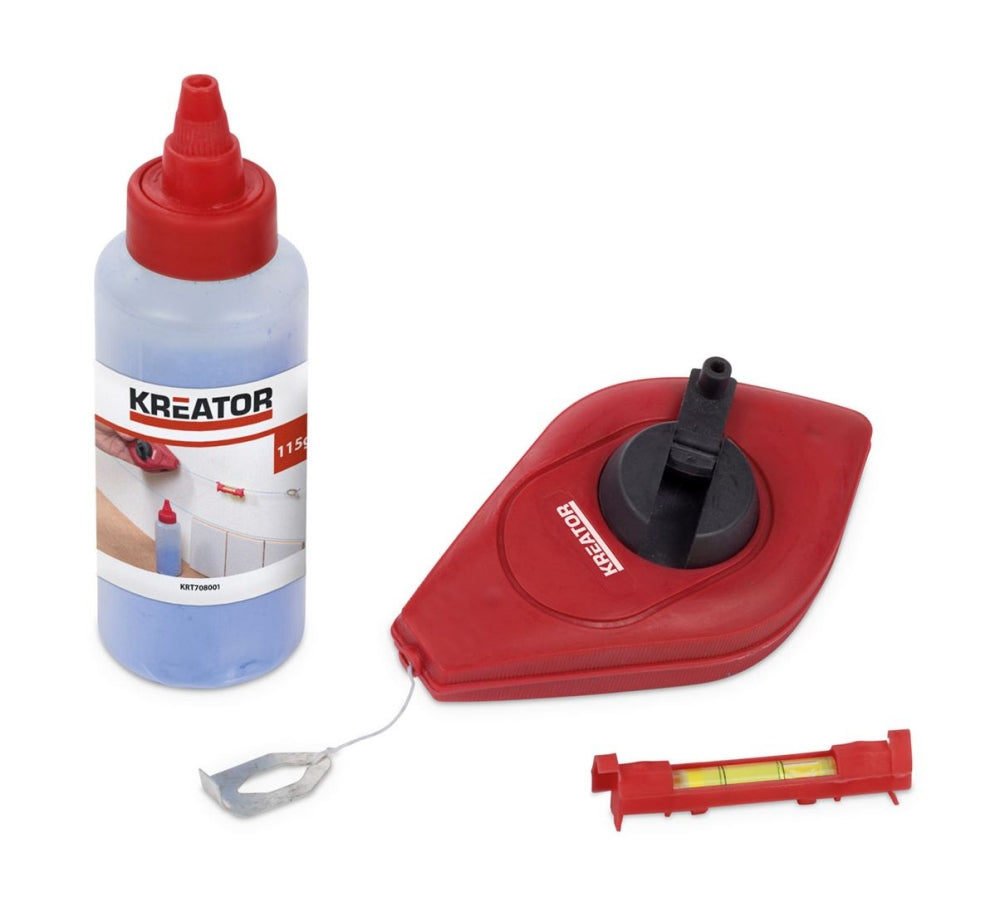 KRT708001 Set 30 Meter Schlagschnur mit Pulver und Wasserwaage