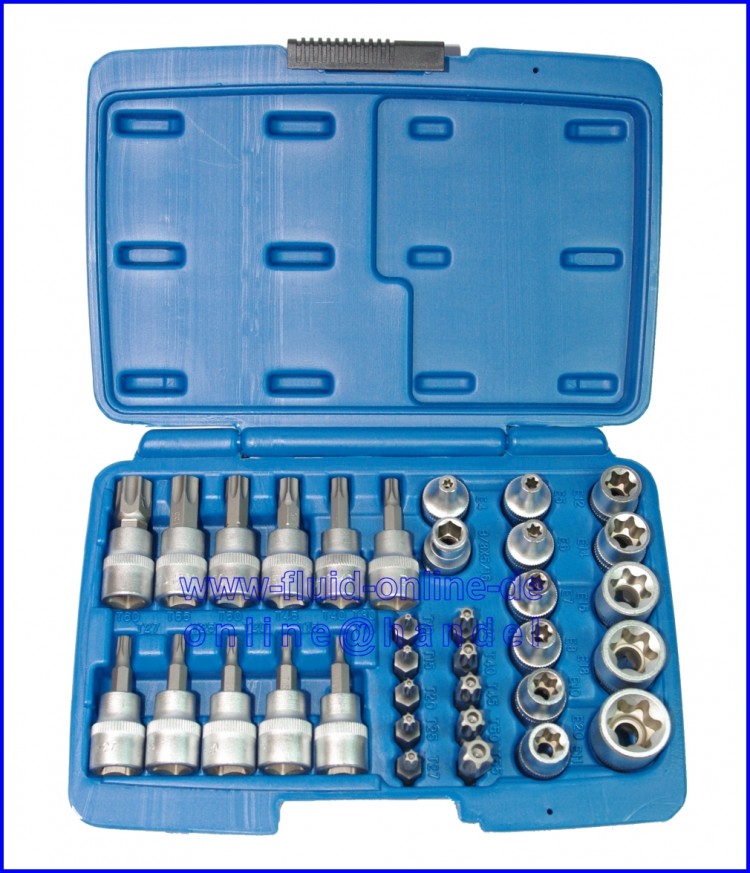 TORX Satz 34tlg Nüsse Innen und Aussen E4-E20 + Bits T10-T60 10mm(3/8 ...